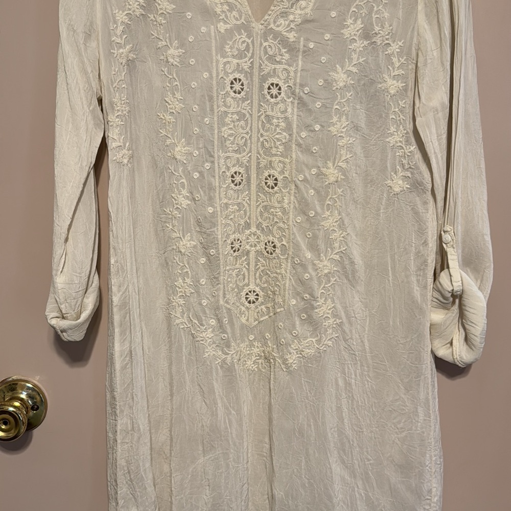 Cream Embroidered Tunic Top - Gem